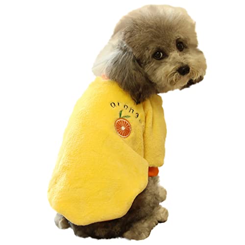 Puppy Dog Clothes Winter Sweater Warm, Flannel Velvet Pet Cat Cute Fruit Fleece Teddy Bichon Pomeranian Small Dog, Ideal Gift for Pet on Christmas (Large, Orange)
