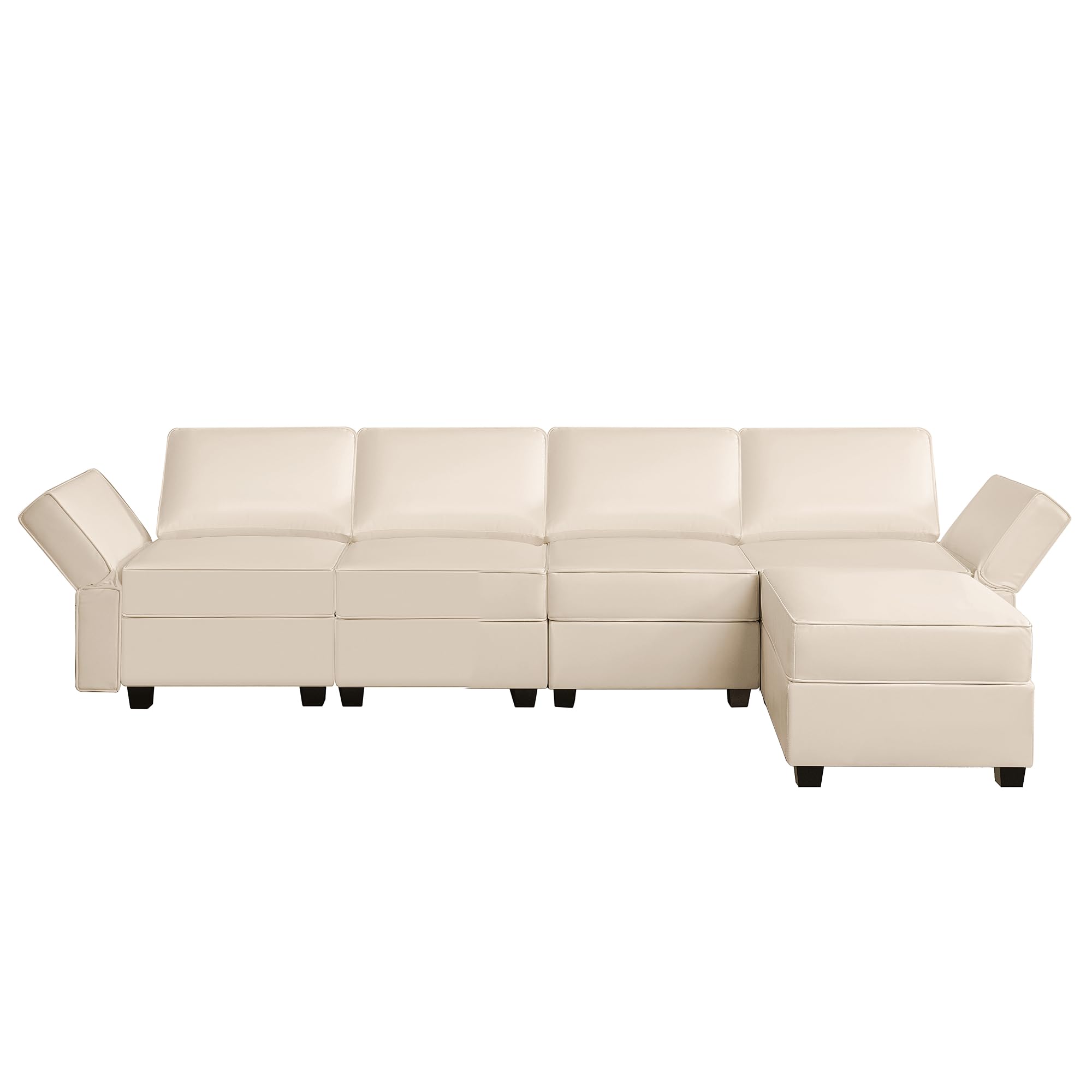 Naomi Home Sarah L-Shaped Sofa with Storage Seat Fabric Modular Sectional Couch Reversible Chaise L Couch Sectionnal Sofa, White, Air Leather