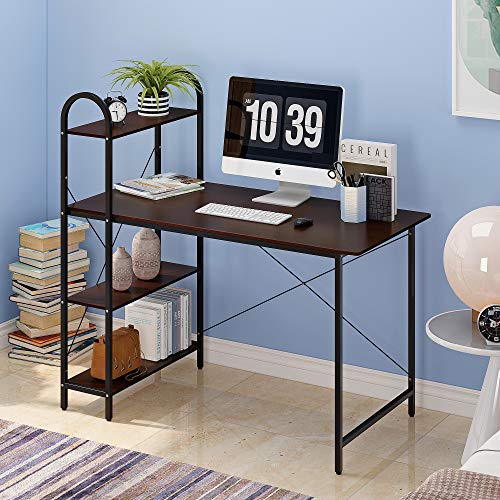 Function Home 47 Inch Computer Desk with Shelves,Writing Desk with Storage Bookshelf, Study Corner Desk with Anti-Slide Design, Black Oak Engineered Wood Top and Black Metal Base