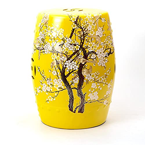 DEVINK Retro Household Drum Stool, Ceramic Stool for Living Room, Garden Stool, Suitable for Bedroom, Living Room, Garden. (Color : Lemon Yellow)
