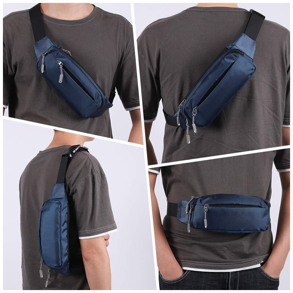 Functional Mens Fanny Pack Wasit Bag With Triple Pockets Design Adjustable Large Size Belt Water-Resistant For Men Women Running Workout Hiking Travel