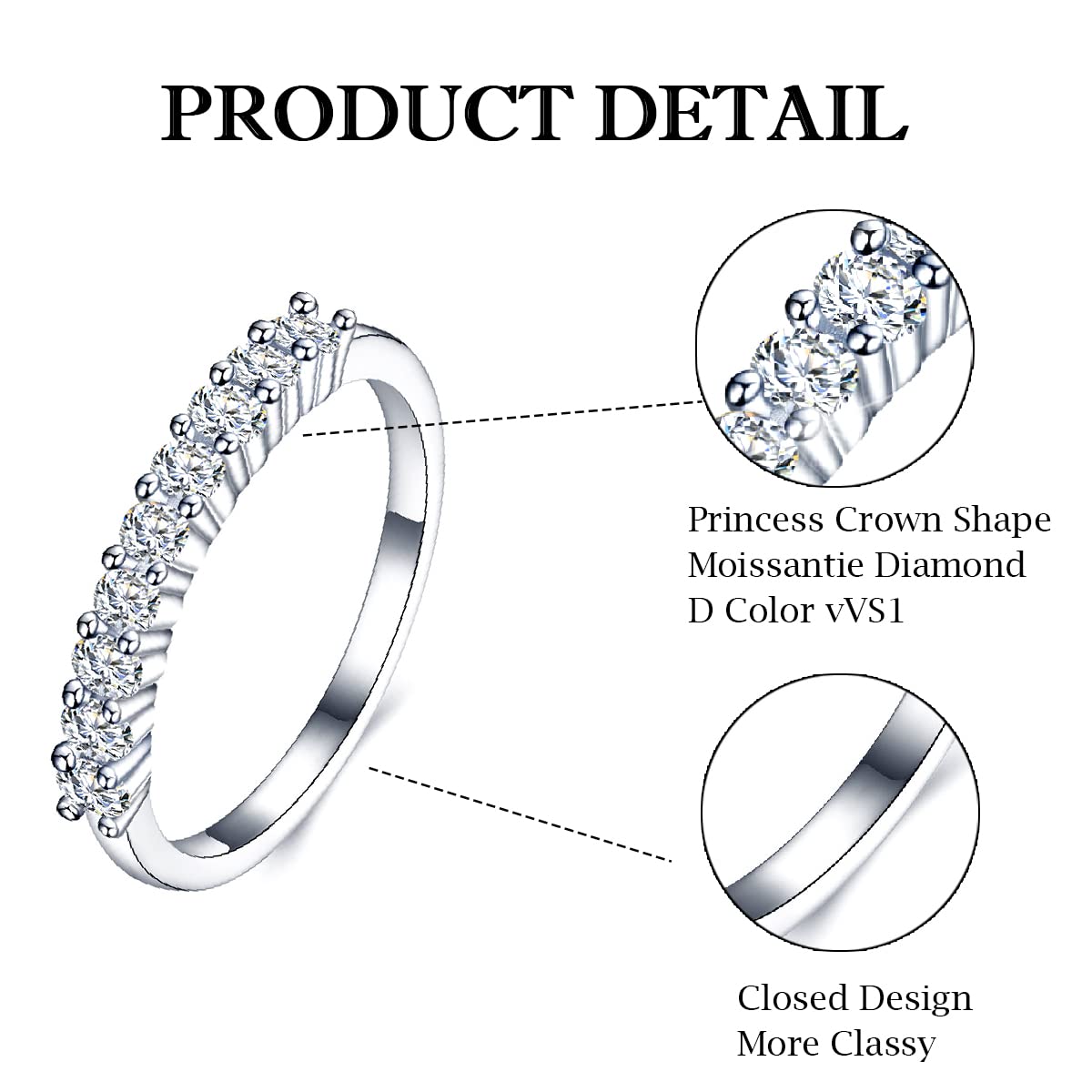 IROAIC Moissanite Rings for Women Engagement Wedding Ring 925 Silver Rings Stackable Bands for Women (Size 5)