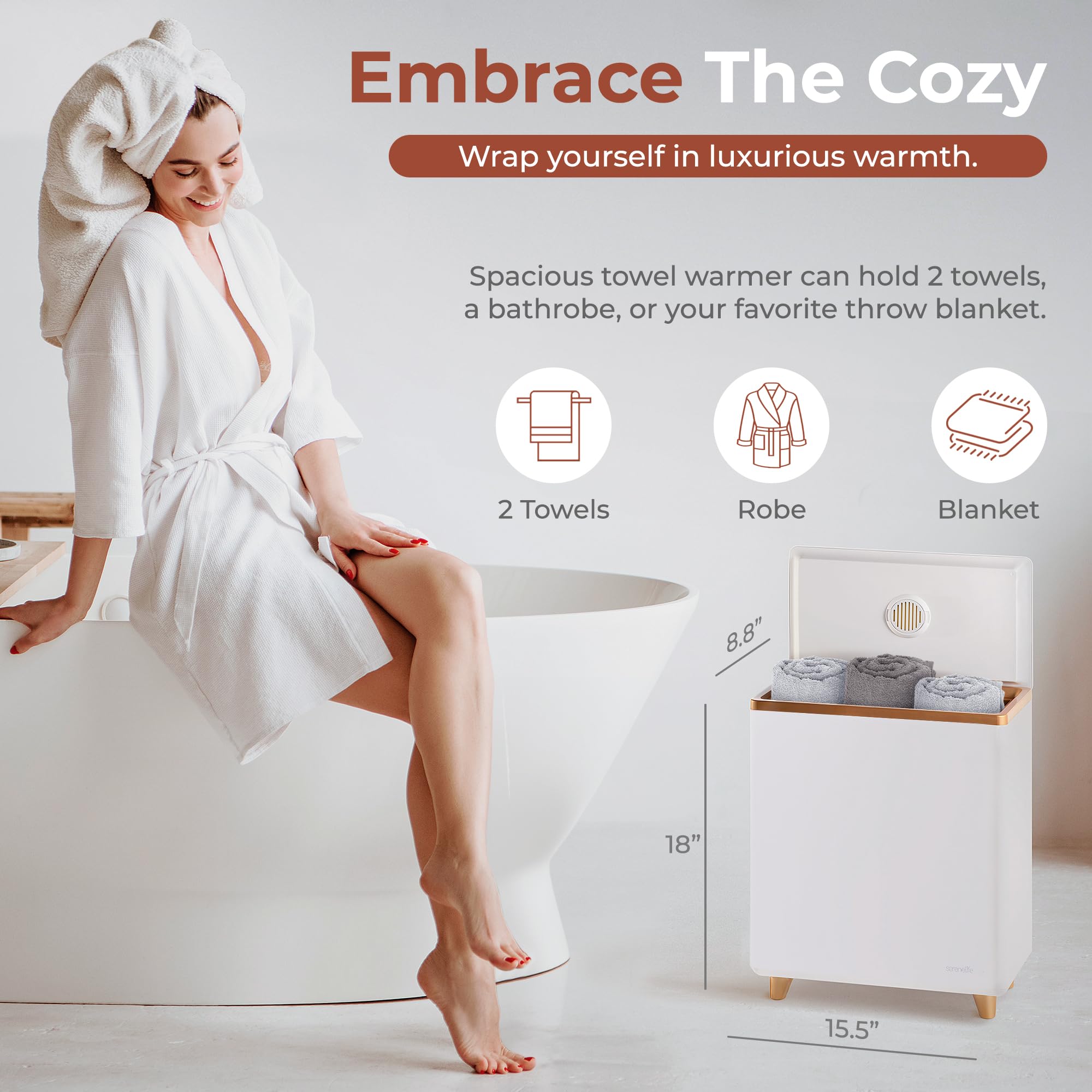 SereneLife Counter Towel Warmer Bucket - with Customized Fragrance for Spa and Bathroom, Luxury Towel Heater, Auto Shut off, Fits 1 large Towel, Blanket, Bathrobe, PJs (Rose Gold)