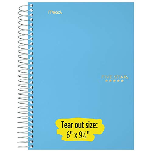 Five Star Spiral Notebook, 5 Subject, College Ruled Paper, 180 Sheets, Small, 9-1/2" x 6", Teal (06184AA4)