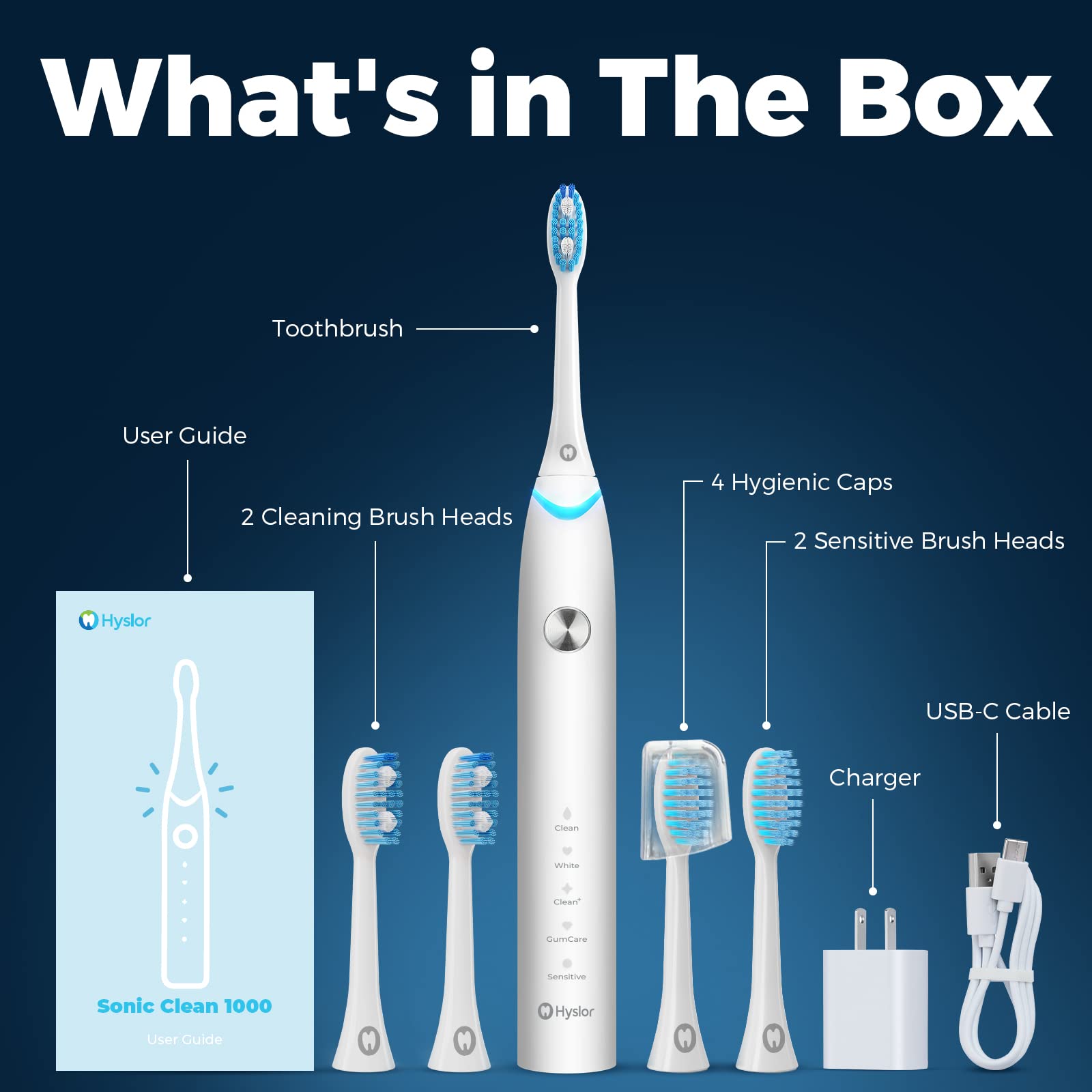 Hyslor Electric Toothbrush 2 Pack Set for Adults with Pressure Sensor, Rechargeable Sonic Toothbrushes 3 Hours Fast Charging for 80 Days Using, Power Electronic Tooth Brush 5 Modes Black and White
