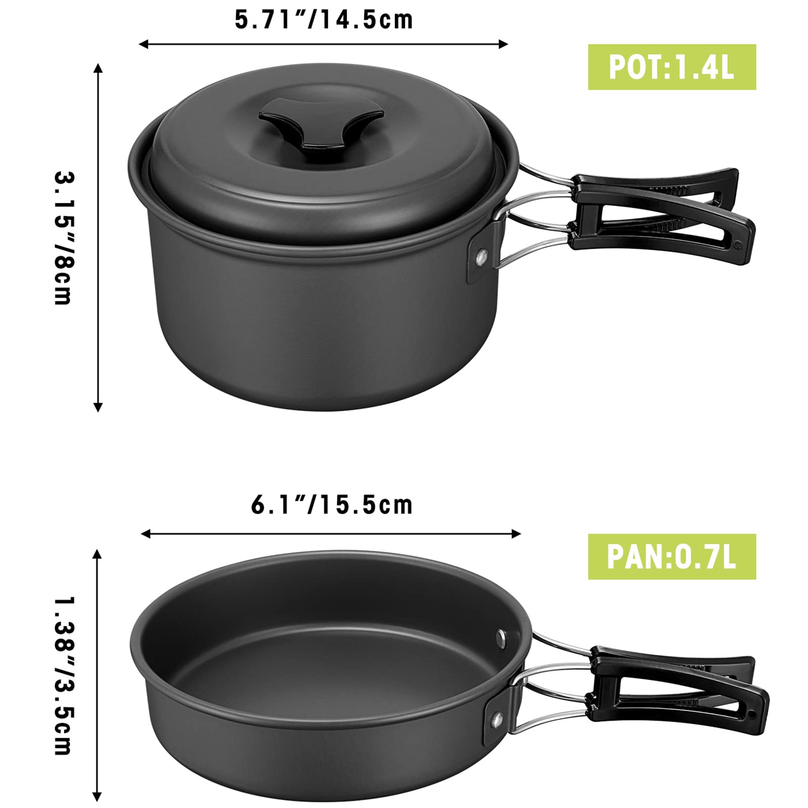 G4Free 12PCS Camping Cookware Mess Kit, Lightweight Cooking Pot Pan Kettle Fork Knife Spoon Kit for Backpacking, Outdoor Camping Hiking and Picnic