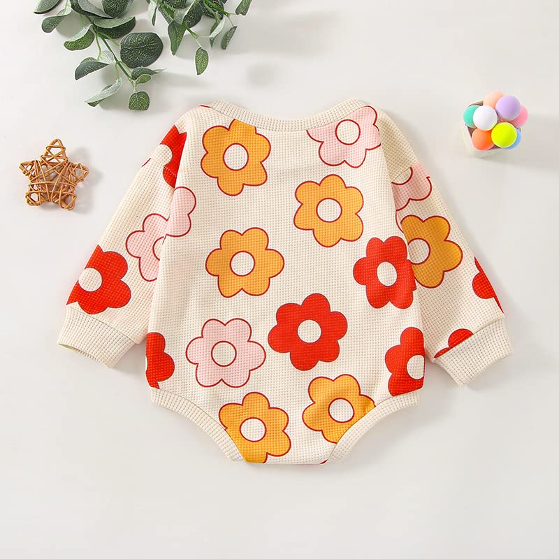 Newborn Baby Girls Boys Oversized Sweatshirts Romper Puff Sleeve Bodysuit Sweater Fall Winter Pullover Tops (Flower, 0-6M)