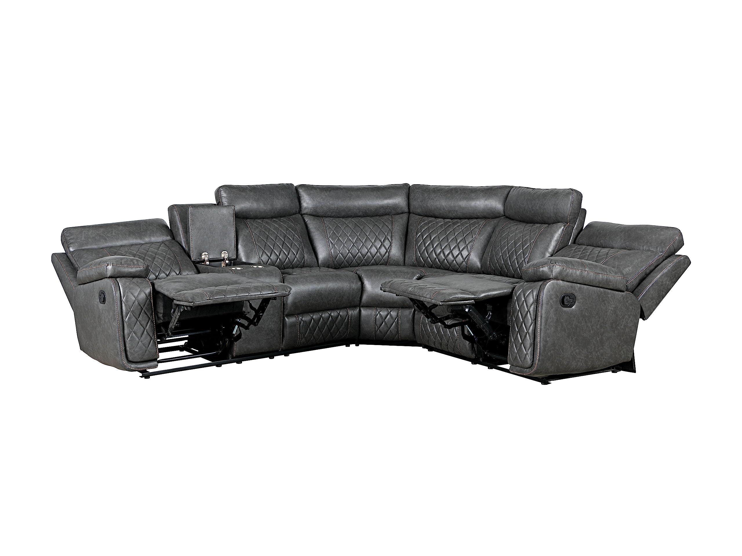 Manual PU Reclining Sectional Sofa Set, Adjustable Recliner Sofa with Cup Holder and Hide-Away Storage for Living Room