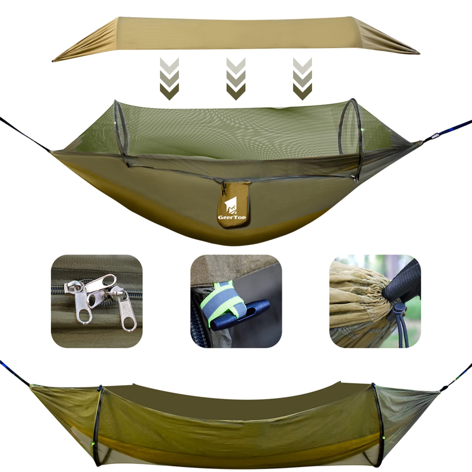 GEERTOP Portable Camping Hammock with Net Lightweight Backpacking Hammock with Tree Straps for Outdoor Camp, Hiking, Beach, Backyard