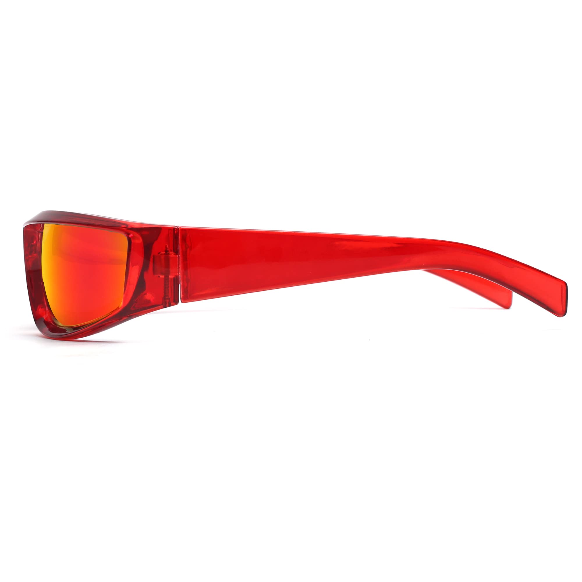 JM Wrap Around Y2K Sunglasses for Men Women Trendy Rectangle Futuristic Sports Shades Red/Red