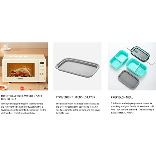 PVSpro JUST FOR YOU Bento Box Set with Insulated Tote, Mug & Cutlery Set, Stackable Bento Box for Lunch, Bento Kit Lunch Box with Handle, Large Bento Lunchbox Container, Japanese Bento (Cyan)