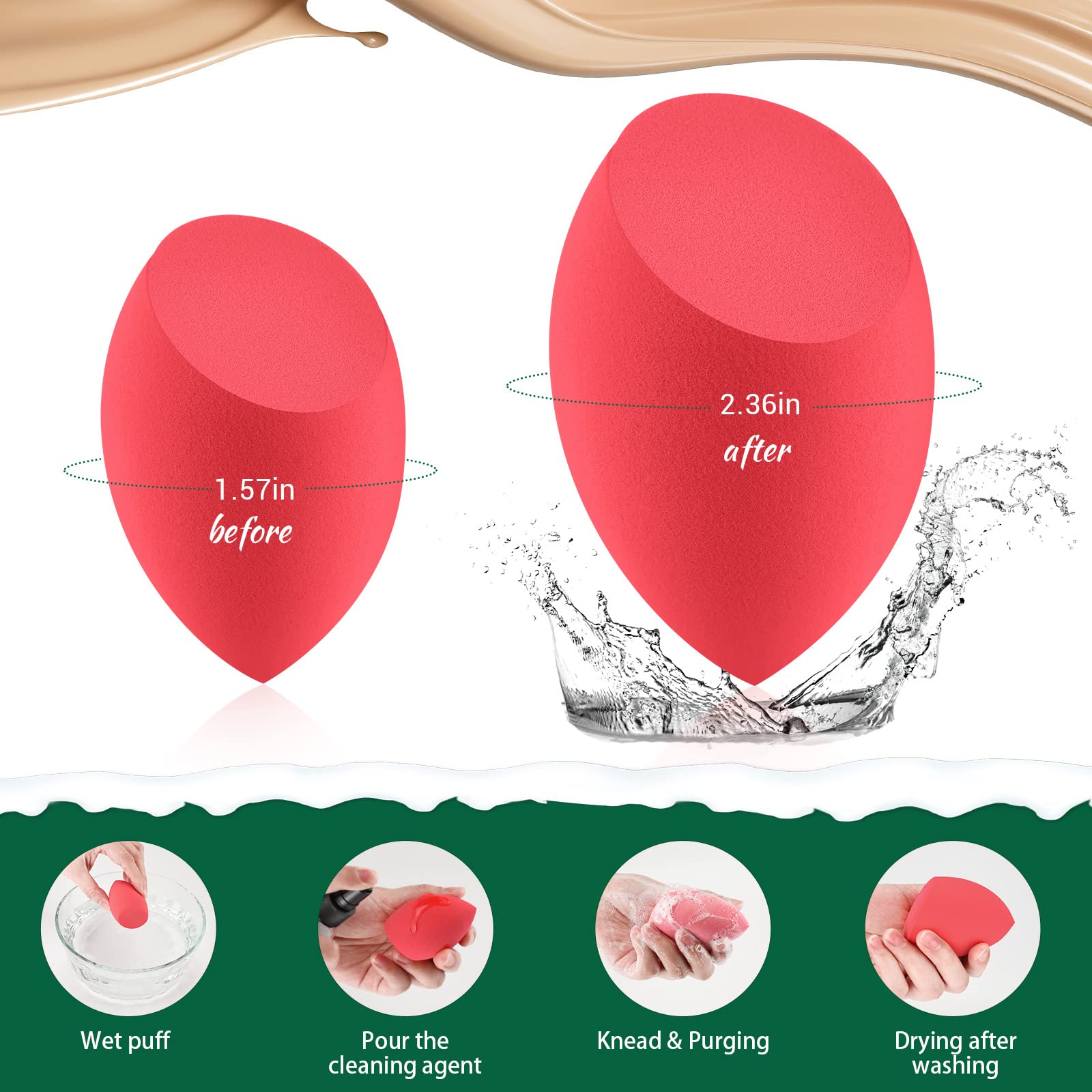 Makeup Sponge Blender START MAKERS 3 Pack Beauty Blender Mood Foundation Sponge Set non-Latex Beauty Sponges for Blending Liquid Foundation Cream and Powder