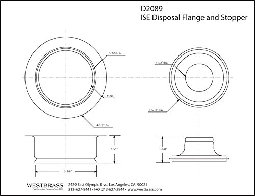 Westbrass D2089-07 4-1/4" Kitchen Sink Waste Disposal Drain Flange and Stopper, Satin Nickel