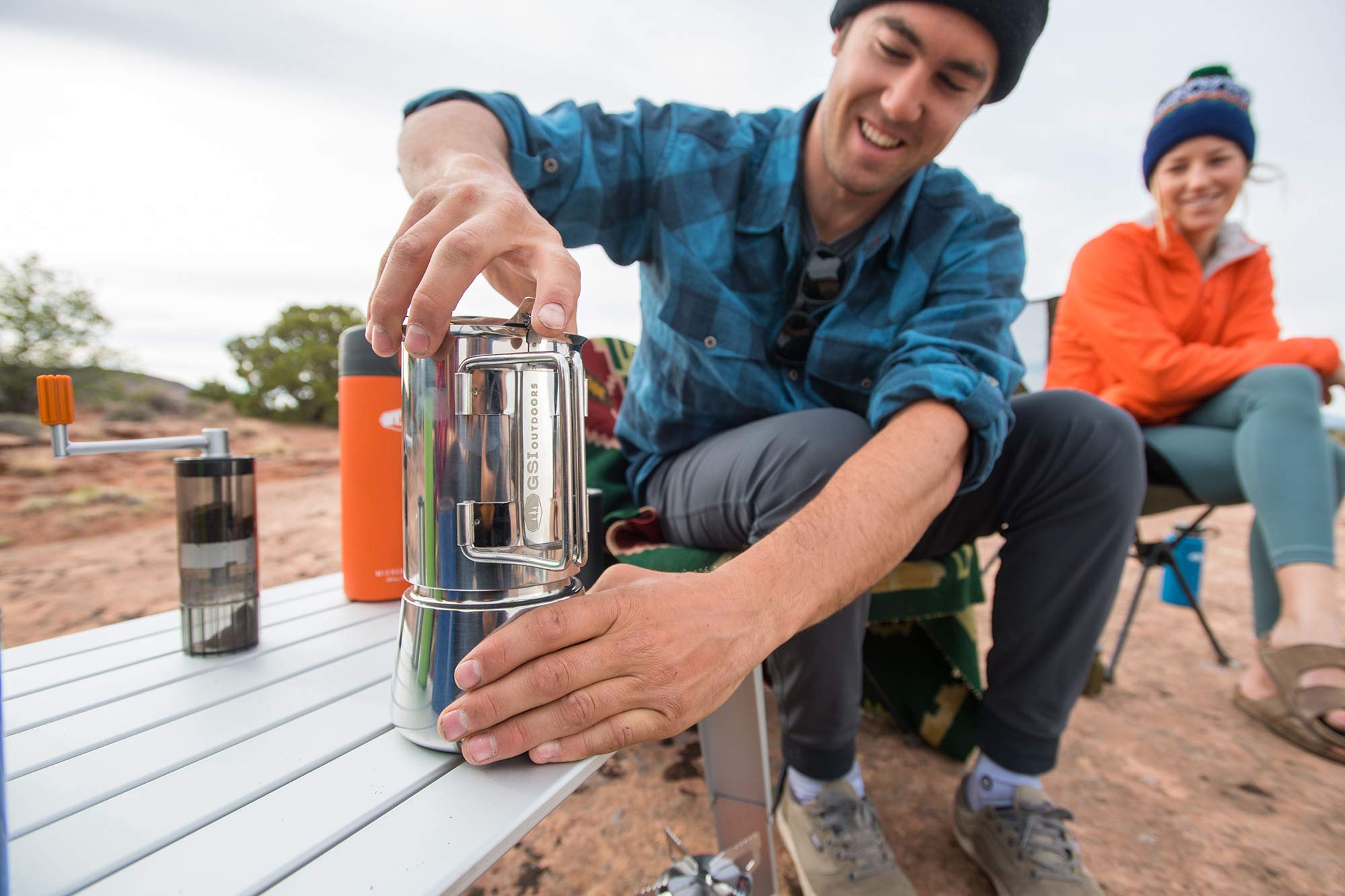 GSI Outdoors 6 Cup Stainless Steel Moka Stovetop Espresso Coffee Pot for Camping, Travel and Cabin
