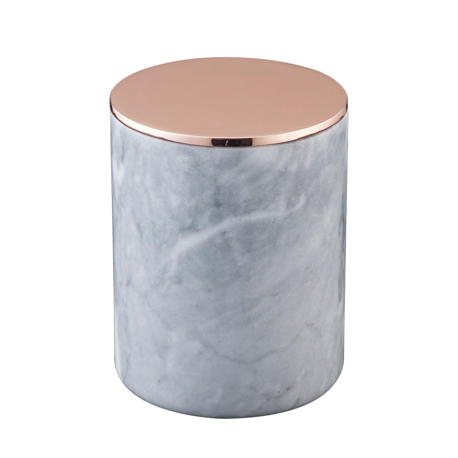 MARBBNEST Marble Storage Container with Metal Lid, Functional Organizer for Makeup Brushes, Cotton Swabs, and Accessories - Elegant Countertop Solution (White)