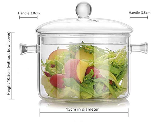GracesDawnOpen flame and high temperature resistance, household tableware, heat-resistant with lid, transparent salad bowl, with double ears