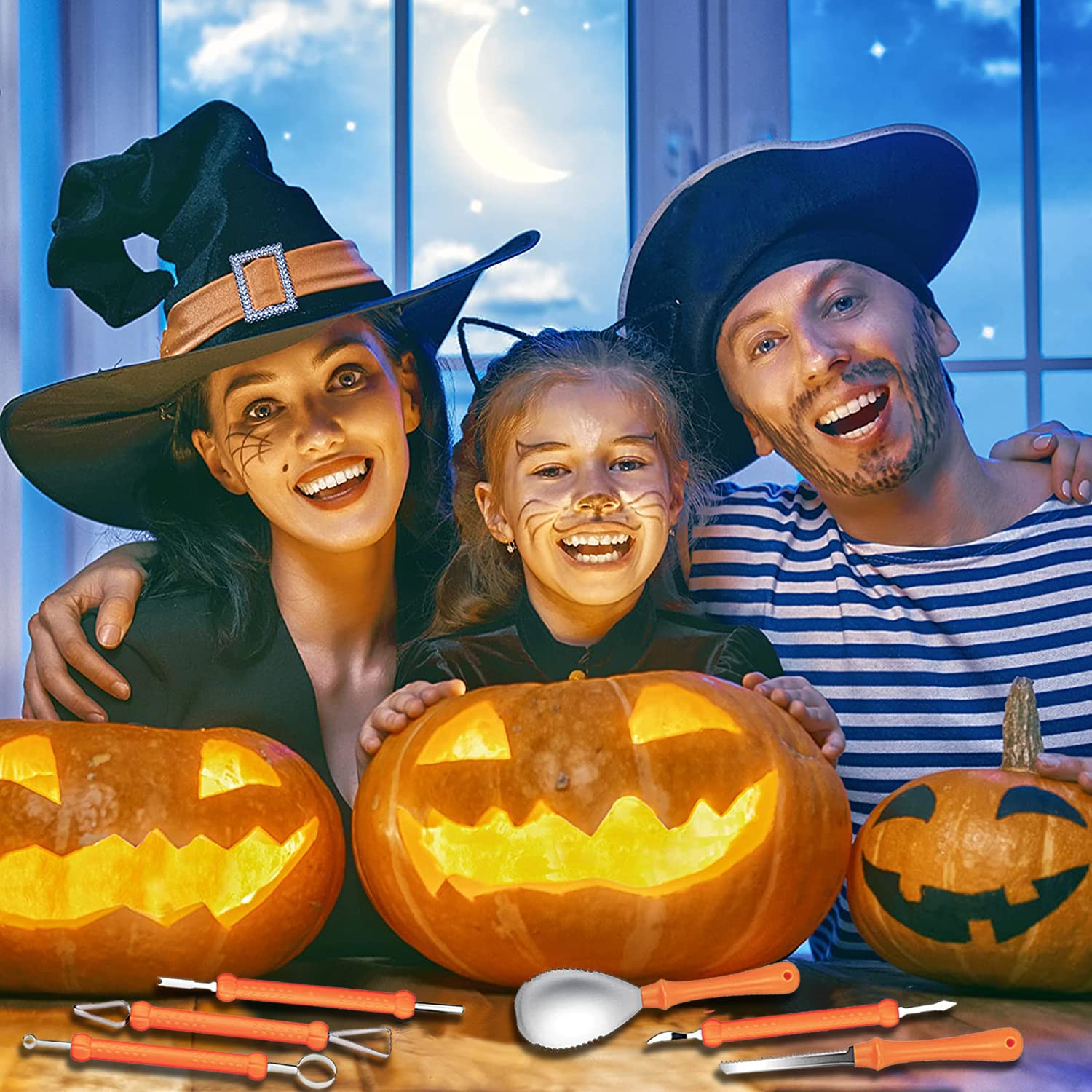 QJIUBA Halloween Pumpkin Carving Kit,Professional Stainless Steel Pumpkin Carving tools,Safe and Easy Bulk Pumpkin Carving Kit for Kids Adults,Family Decorations DIY Carving Gift(10PACS
