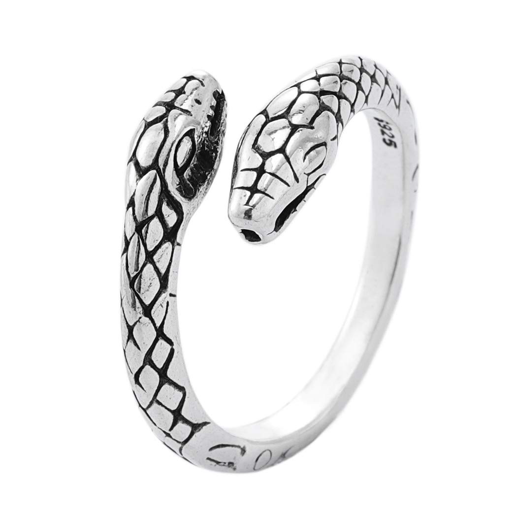 Fstrend Vintage Band Ring Silver Snake Women's Statement Ring Retro Open Stainless Steel Adjustable Rings Jewelry for Women and Girls