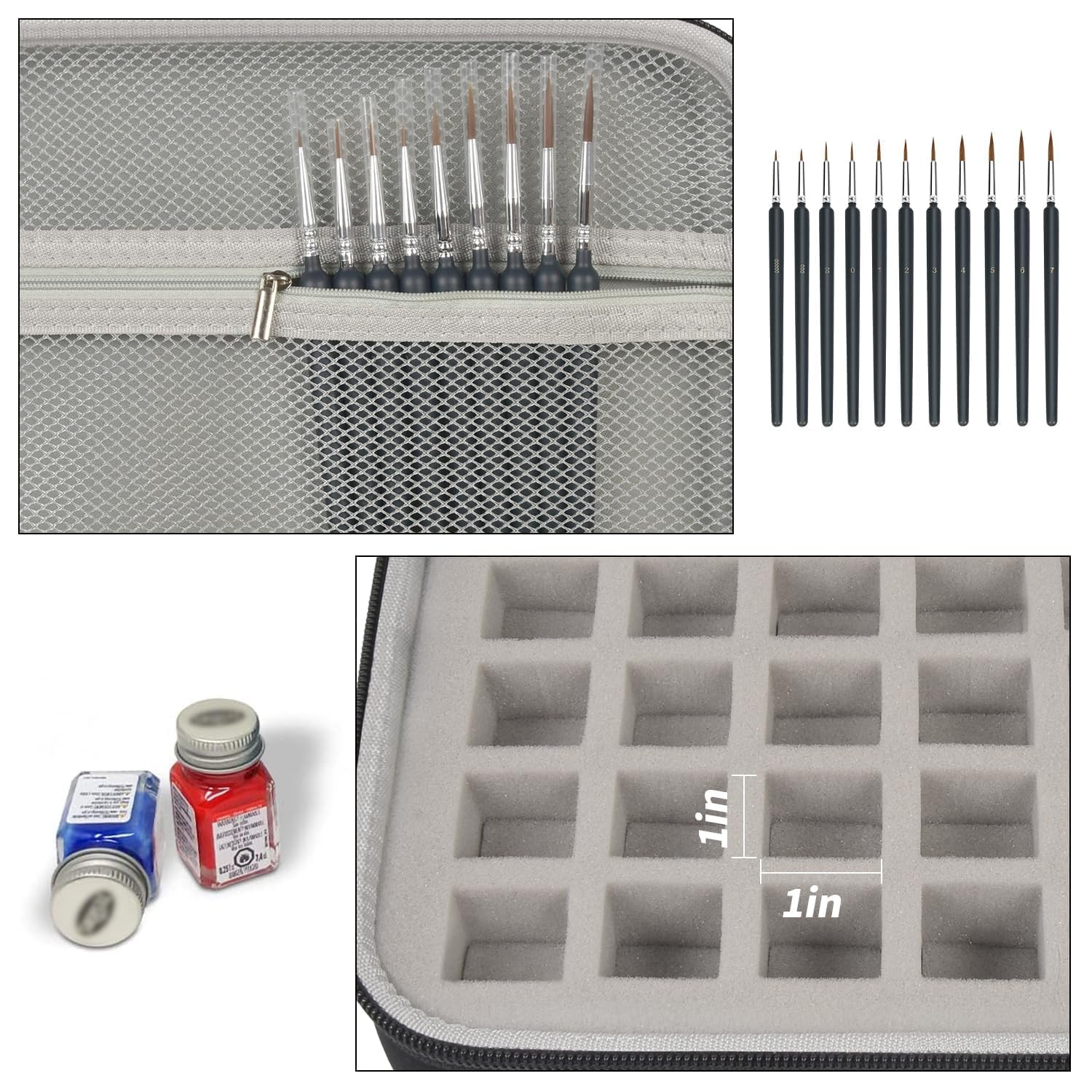 Model Paint Storage Case Compatible with Testors Paint Set, Paints Organizer Carrying Bag Holds Bottles with 9 Fine Detail Miniatures Paint Brushes, Enamel Paint Container (Grey, Medium)