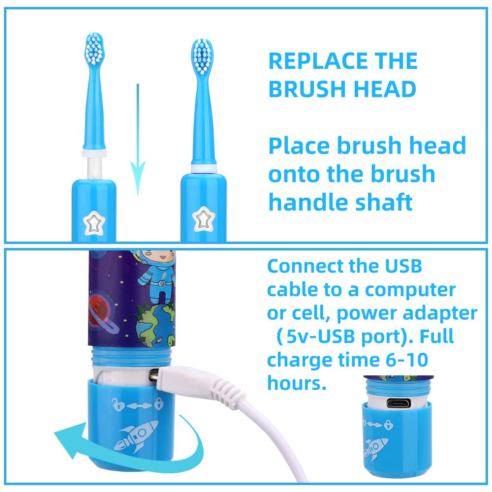 OJV 8620 Musical Electric Toothbrushes for Kids Children (Bule+Pink)