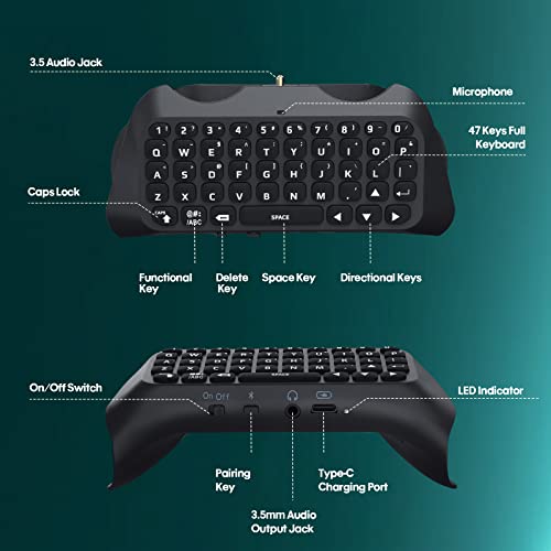TiMOVO Green Backlight Keyboard for PS5 Controller, Wireless Bluetooth Keypad Chatpad for Playstation 5 Controller, Mini Game Keyboard Built-in Speaker with 3.5mm Audio Jack for Messaging, Black