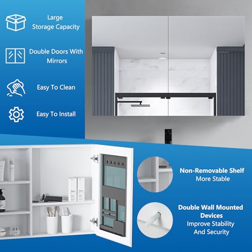 Vacolitel Luxury Rectangular Bathroom Medicine Cabinet with Mirror,Recessed or Surface Mount Bathroom Wall Cabinet,Beveled Edges,Engineered Wood (40"X26")