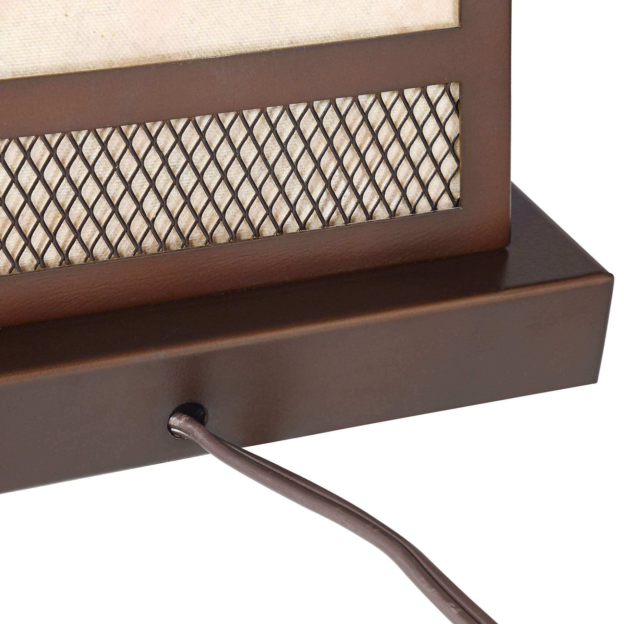 Franklin Iron Works Rufus Mission Rustic Table Lamp with Nightlight 28.5" Tall Bronze Natural Mica Glass Panel Rectangular Fabric Shade for Living Room Bedroom House Bedside Nightstand Home