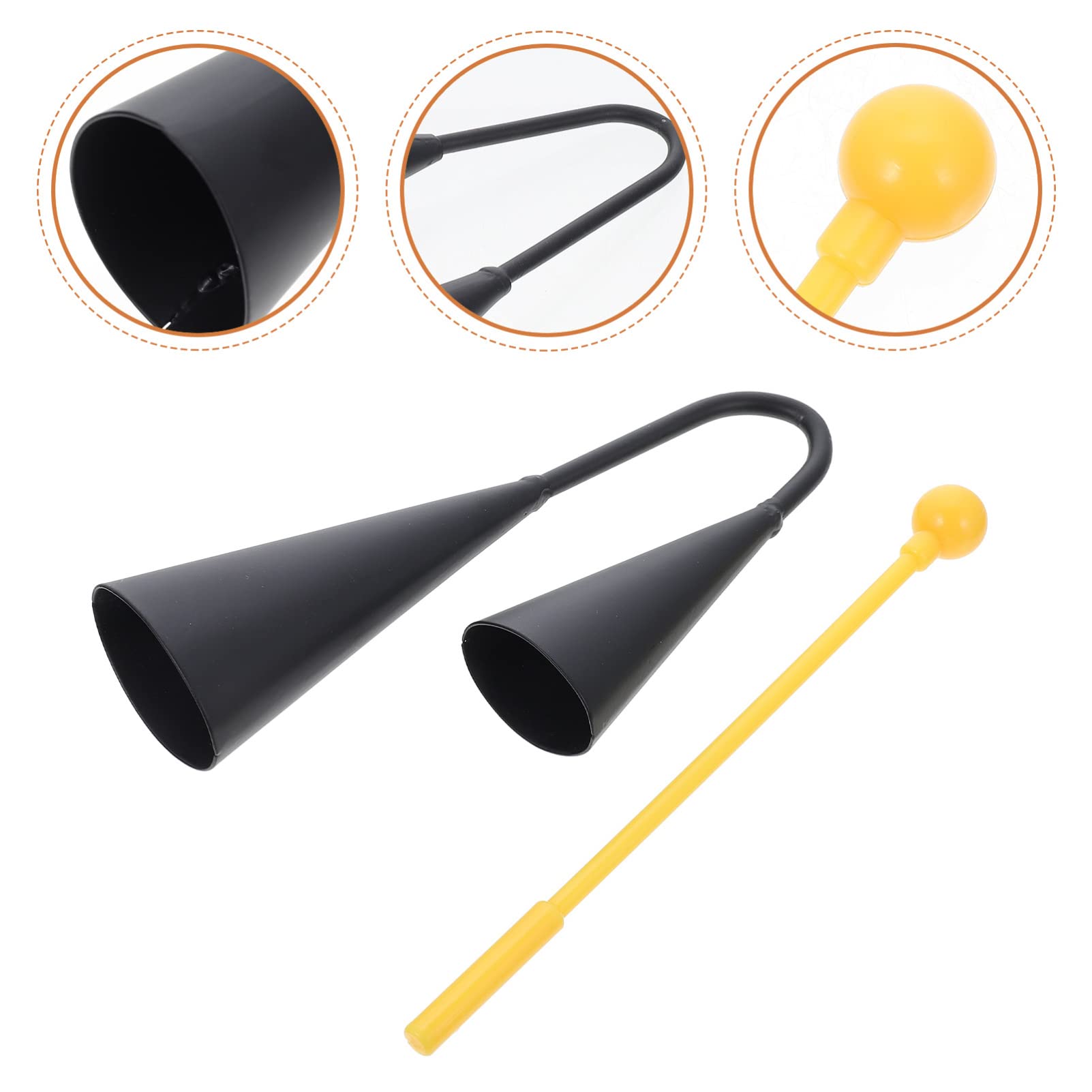 Generic 1 Set Agogo Bell Two Tone Metal Double Bell Cowbell Traditional Latin Percussion Musical Instrument with Mallet for Classroom Birthday Black S