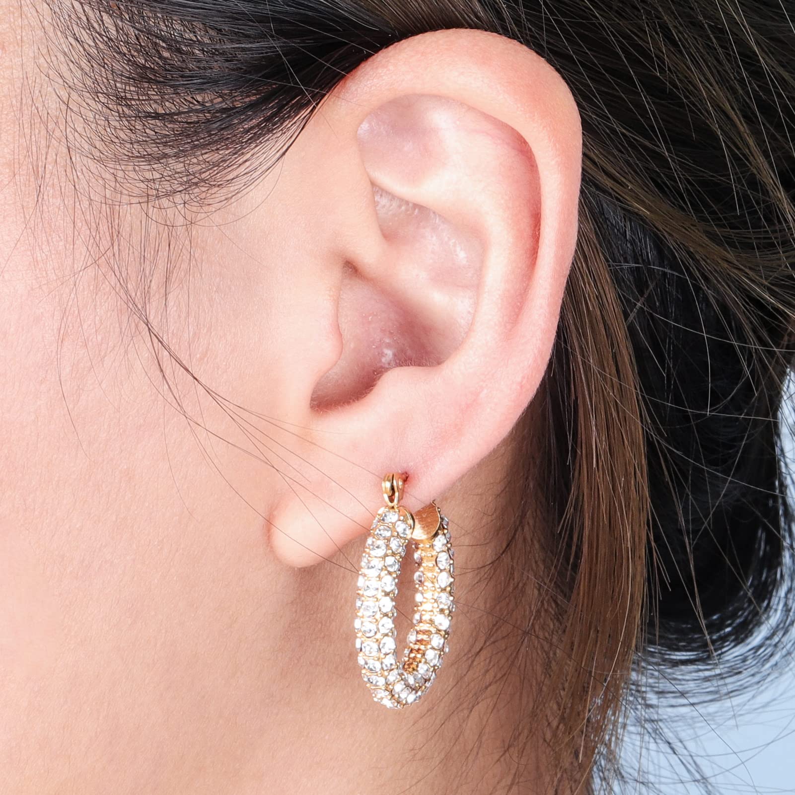 Joacii Gold Plated Cubic Zirconia Accent Hoop Earrings for Women Hypoallergenic Huggie Hoops