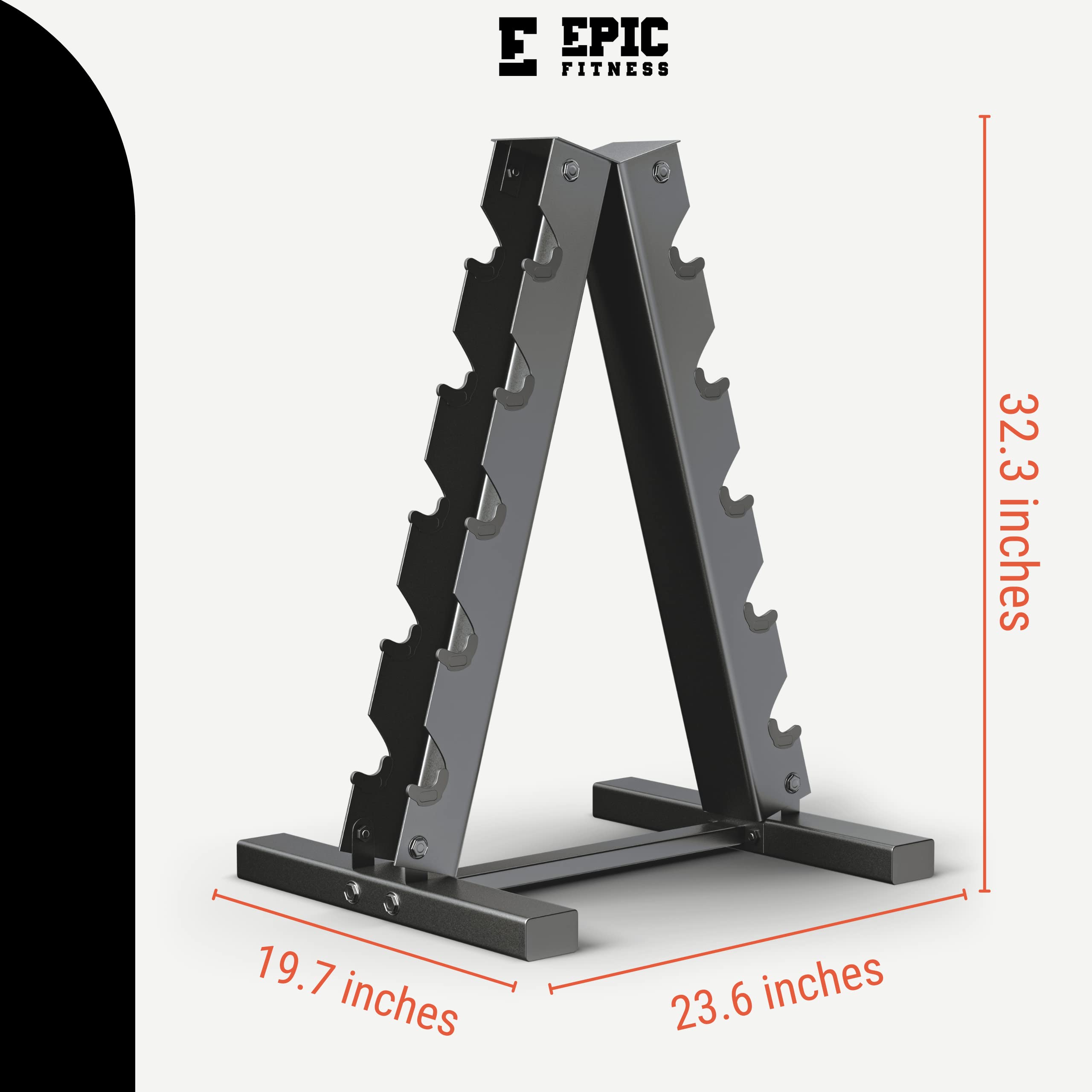 Epic Fitness 150 Pound Premium Hex Dumbbell Set - PVC Coated 5 Pair Black Dumbbell Set with A-Frame Rack - 5, 10, 15, 20 and 25 lb Dumbbells