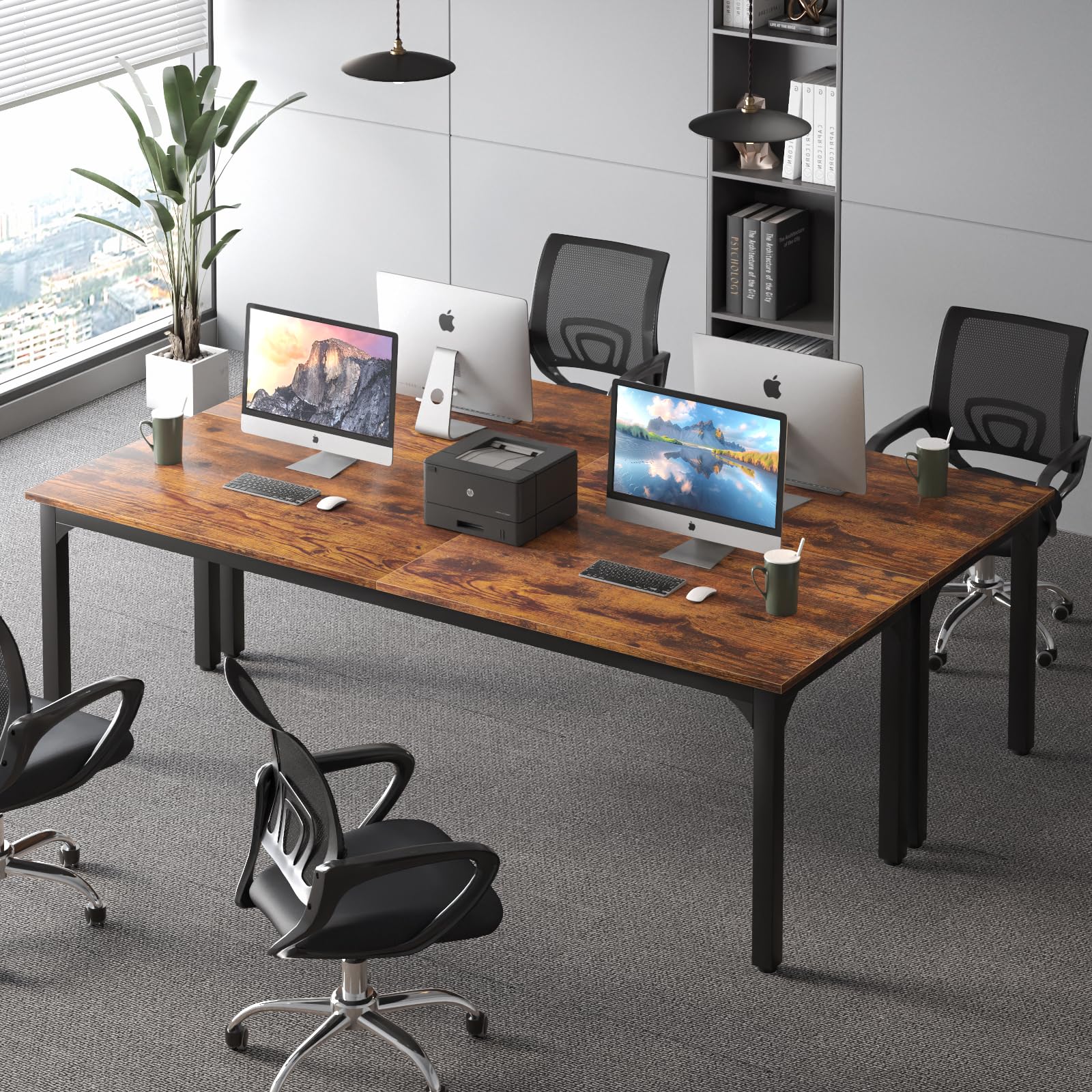 Vagaconl Computer Long Desk, 2 Person Desk, 78.7 inch Extra Long Desk,Work Table for Home Office,Gaming,Brown