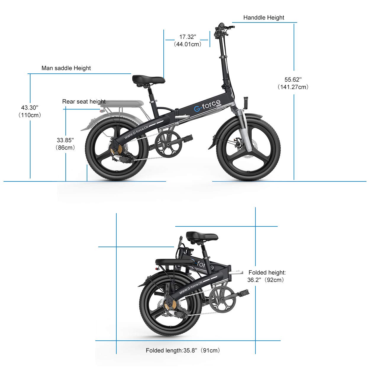G-Force Electric Bike T11,20 Foldable, 48V 10.4A Large Battery, Upgraded Version of 250W high-Power Motor City Commuter E Bike