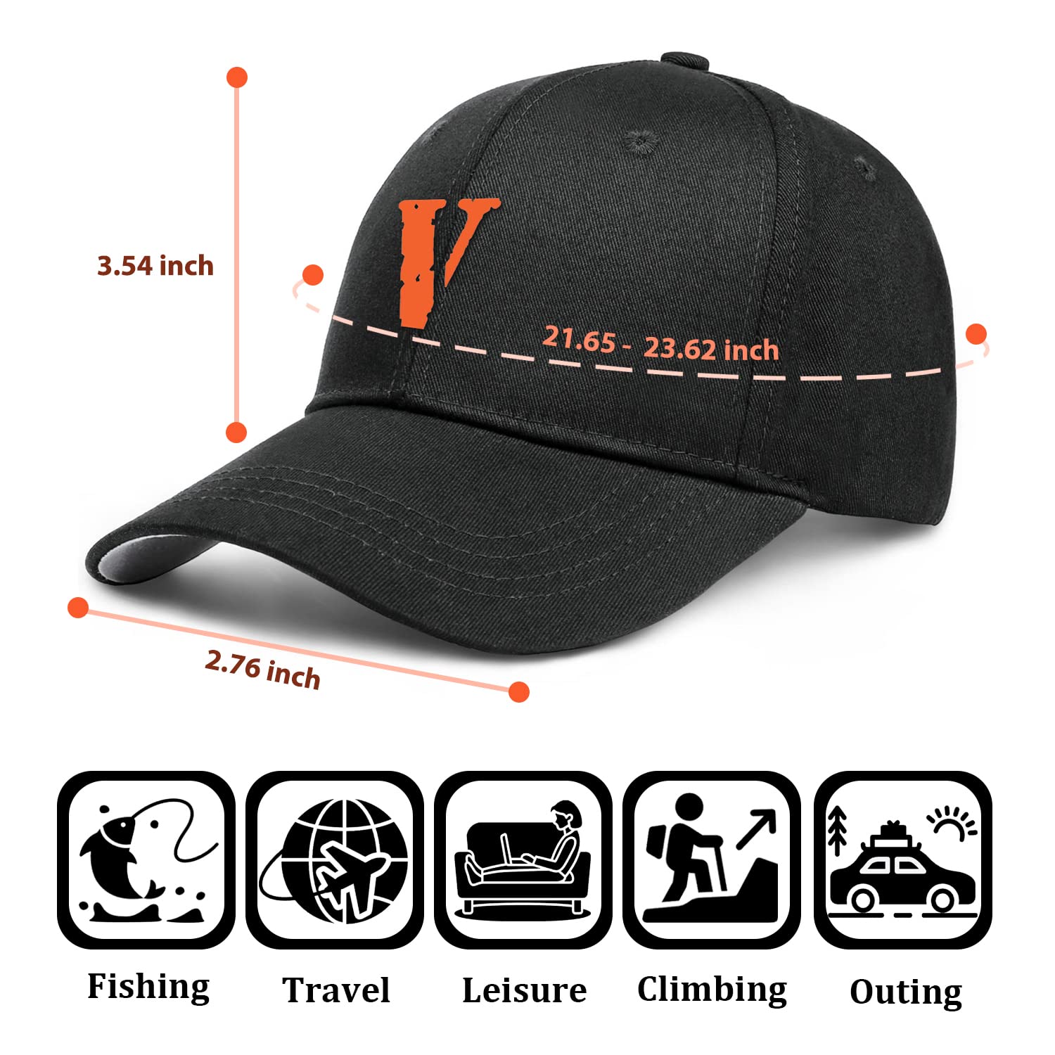 JIOJSDS Black Big V Baseball Caps for Men Women Cotton Trucker Cap Skateboard Cap Hat