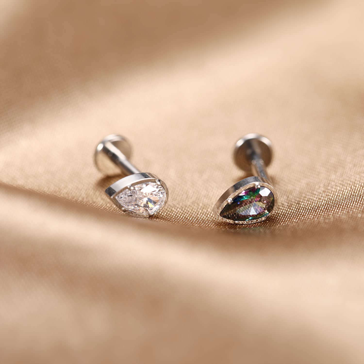 GAGABODY Labret Studs 16g Internally Threaded Labret G23 Titanium Labret Jewelry Silver 16G Monroe Jewelry White Opal Helix Cartilage Tragus Monroe 6mm ABCZ Lip Studs Earring Piercing