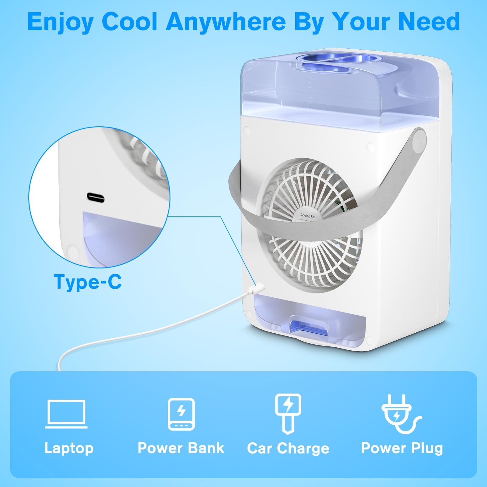 okoium Portable Air Conditioners,Mini Air Conditioners Portable for Room,Oscillating Small Mini AC with Timer,4 Speeds 2 Cool Mist,Small Room Air Conditioners for Room, Light Blue