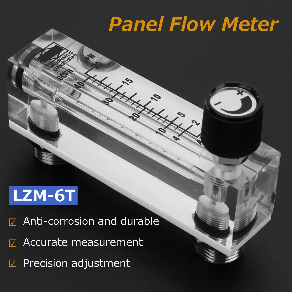 Gas Flowmeter, LZM-6T 2-20LPM/4-40SCFH Pipe Gas Flow Meter with Adjustable Control Valve, Female 1/4" BSPT Thread Interface Panel Mount Type Flowmeter for Oxygen Air Gas