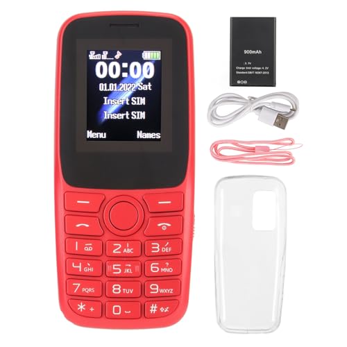 Elderly Mobile Phone, Large Button Mobile Phone LED Flashlight 1.77 Inch ABS LCD Dual Card Dual Standby (Red)