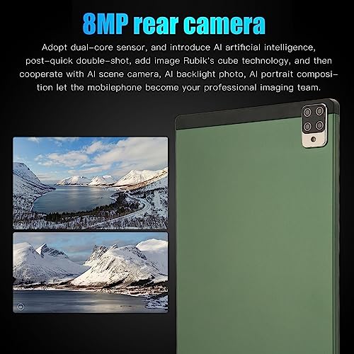 Haofy Tablet PC, Support Calls 100-240V 5MP Front 8MP Rear 10 Inch Tablet 5G WiFi Green 4GB 64GB for Reading (US Plug)