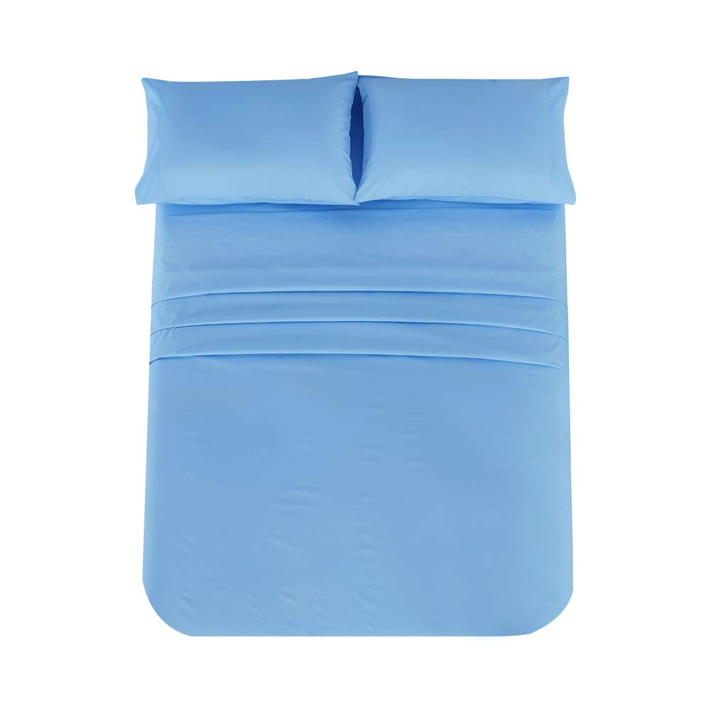 ELINEN Full Size Percale Bed Sheets, 200 Thread Count Cotton Polyester Blend Sheet Set,Wrinkle Free,Breathable,Crisp Refreshing Feeling, 60 Cotton 40 Polyester Cotton Rich Sheets 4 PC(Blue,Full)