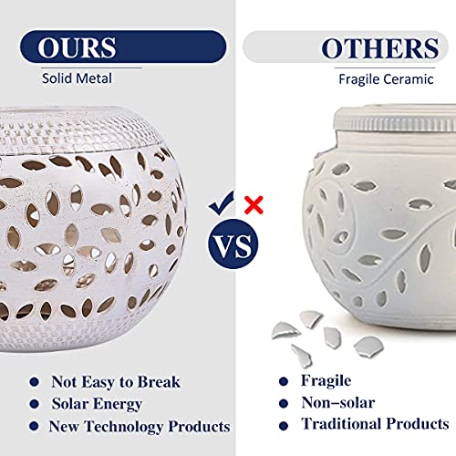 Solar Table Lights Outdoor Waterproof - Dancing Flickering Flame Lamp White Metal Tabletop Light Solar Powered Decorative Lighting Lantern for Desk Bedroom Patio Garden Pathway Yard (1 Pack)