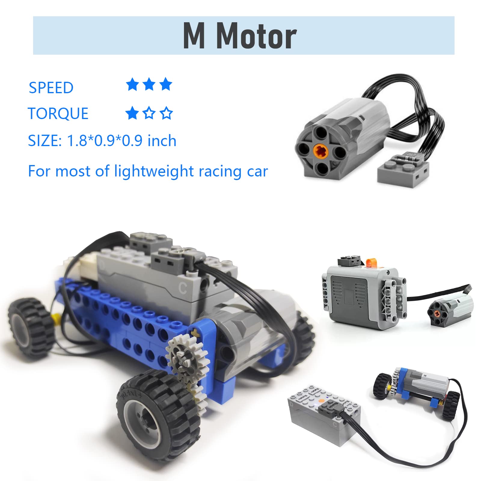 Itcaoseklu 2Pcs Speed Power Functions Motor Accessories, 2 M Motor Toy, Building Block Programming Education Toys for Kids Adults