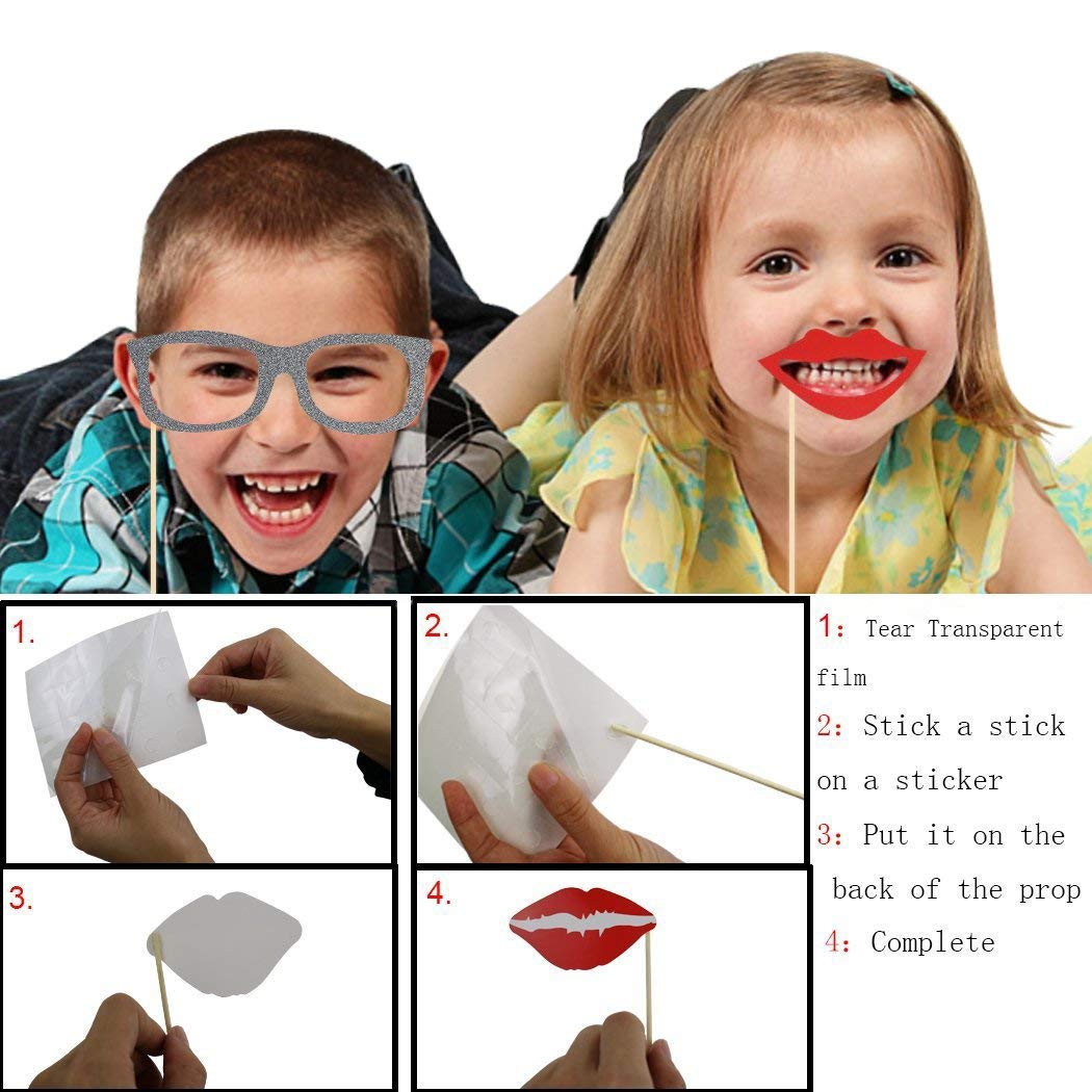 Valentine's Day Photo Booth Props Mustache on Stick Heart Angel with Sticks for Valentine's Day Wedding Bridal Party Supplies