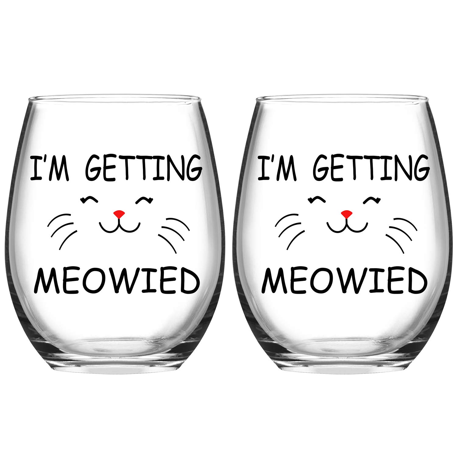 I'm Getting Meowied Funny Wine Glasses, Engagement Gift Wedding Gift or Bridal Shower Gift for Her Fiancee Bride Cat Lovers, Set of 2 Funny Stemless Wine Glasses, 15 Oz