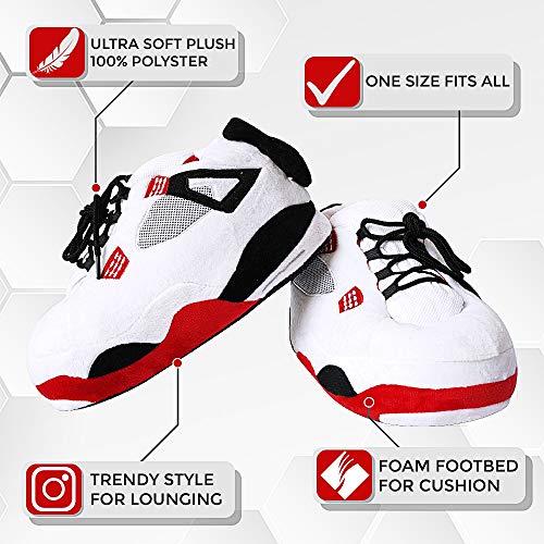 SoleSlip Sneaker Slippers Comfy and Trendy for Men, Pure Polyester| Fluffy Slippers with Standard Shoes Size that Fits All (White & Red)