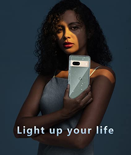 PUJUE for Google Pixel-7 Phone Case: Sparkly Clear Pixel 7 Silicone Protective Shockproof Cell Cover - Clear Cell Cases with Screen Protector - Full Protection Rubber Phone Cases