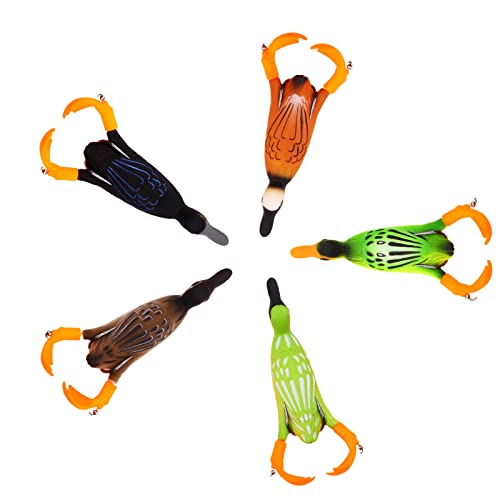 GaiRen Topwater Duck Soft Fishing Lure Realistic Propeller Floating Rubber Soft Bait with High Carbon Reinforced Hook 5PCS