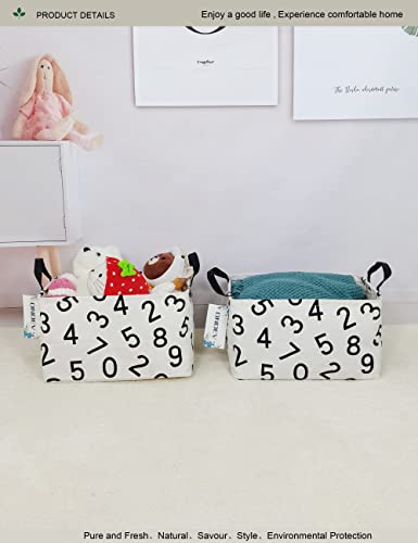 ONOEV 2 Pack Rectangular Fabric storage box,decorative basket and finishing basket with handle are used for the storage of clothes,books and sundries(2 Pack Black number)