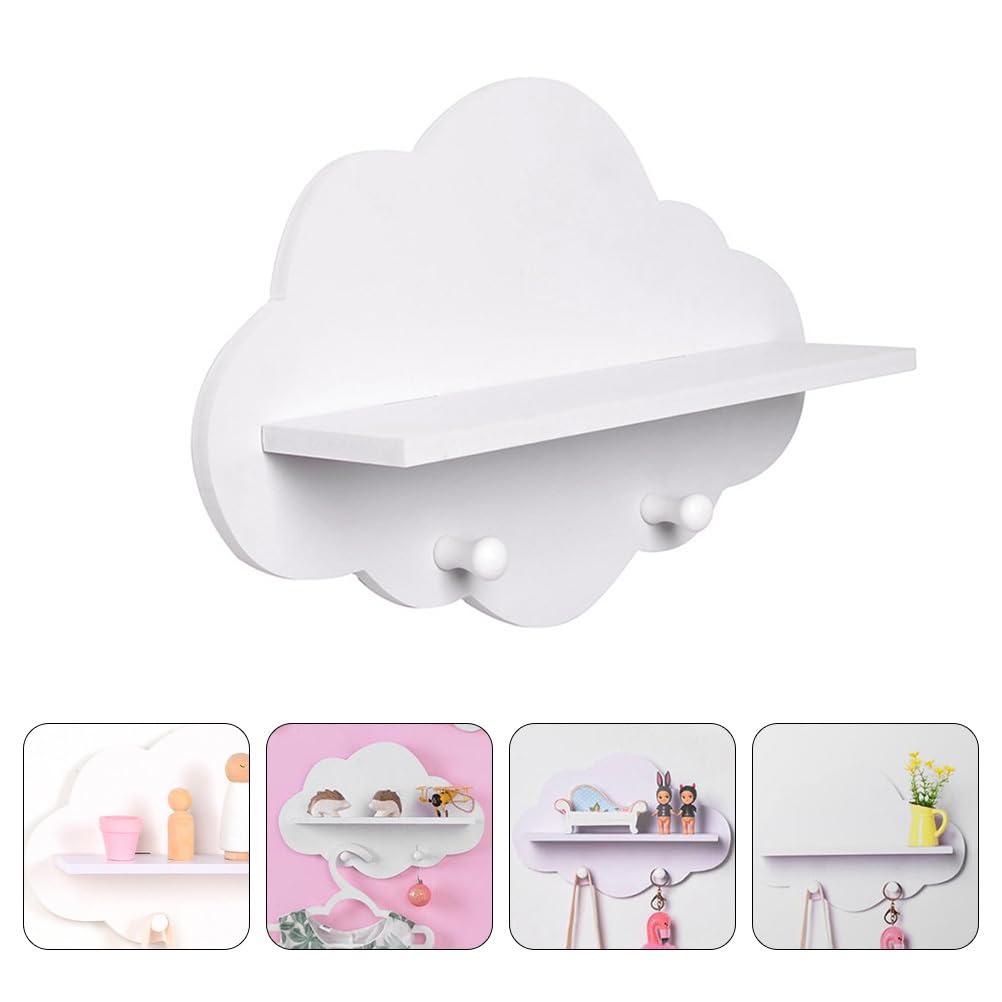 LABRIMP Multifunctional Storage Rack Storage Shelf Rack Porch Organizer Rack Cloud Shape Shelf Entryway Floating Shelves Coat Wall Rack Shelves Coat Hooks White Nordic Hanger Wpc
