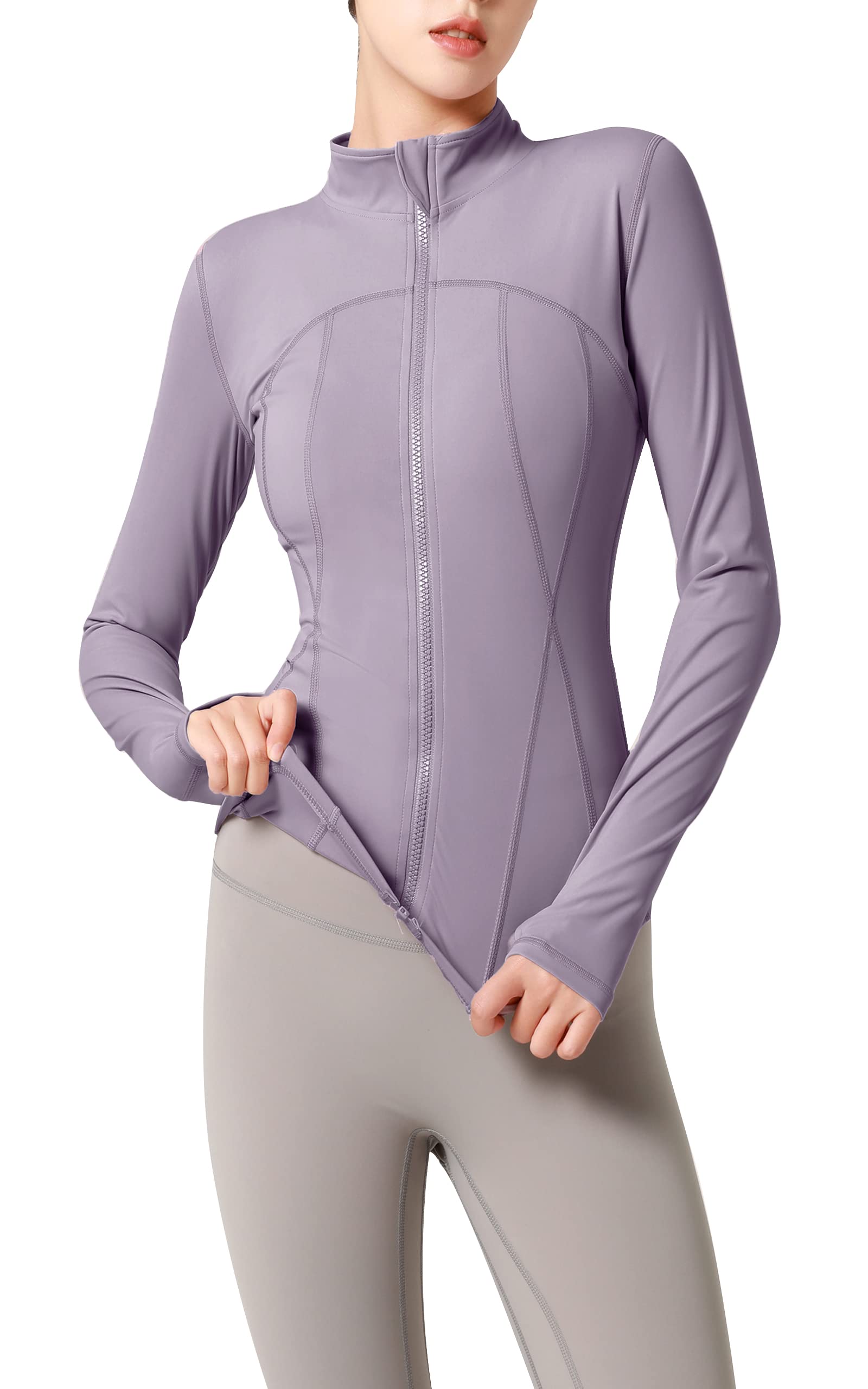 Gacaky Women's Lightweight Stretchy Full Zip Workout Running Track Jacket Slim Fit Long Sleeve Yoga Track Jacket with Thumb Holes Blue Small