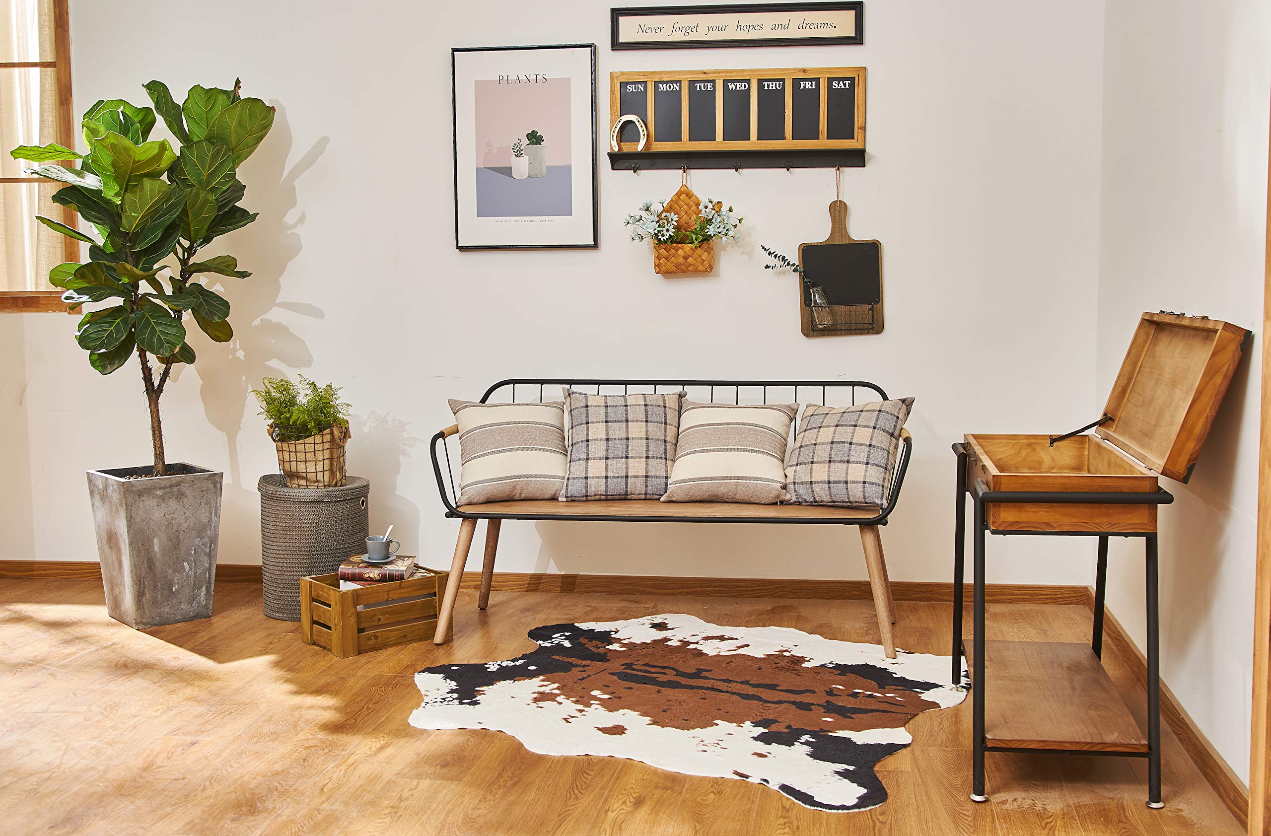 NativeSkins Faux Cowhide Rug (4.6ft x 5.2ft) - Cow Print Area Rug for a Western Boho Decor - Synthetic, Cruelty-Free Animal Hide Carpet with No-Slip Backing, Cow Print Rug